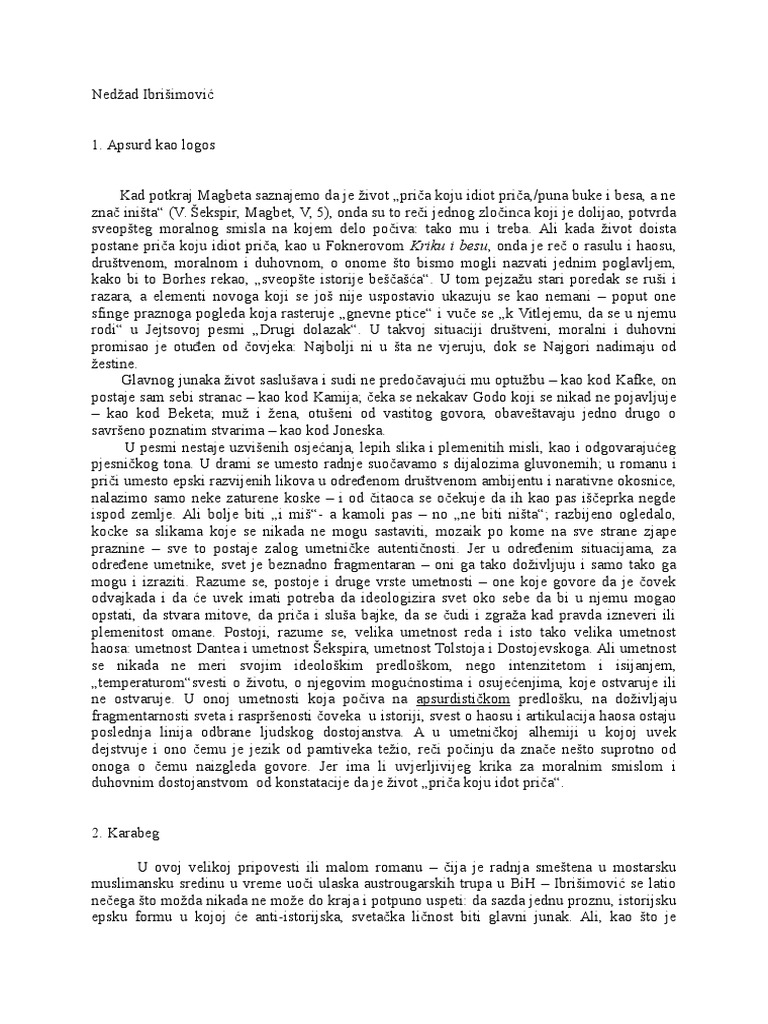 Ibrišimović - Apsurd Kao Logos I Karabeg | PDF