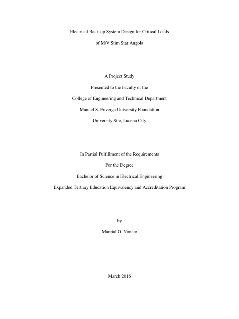 Electrical Backup System Design for M/V Stim Star | PDF | Electric ...