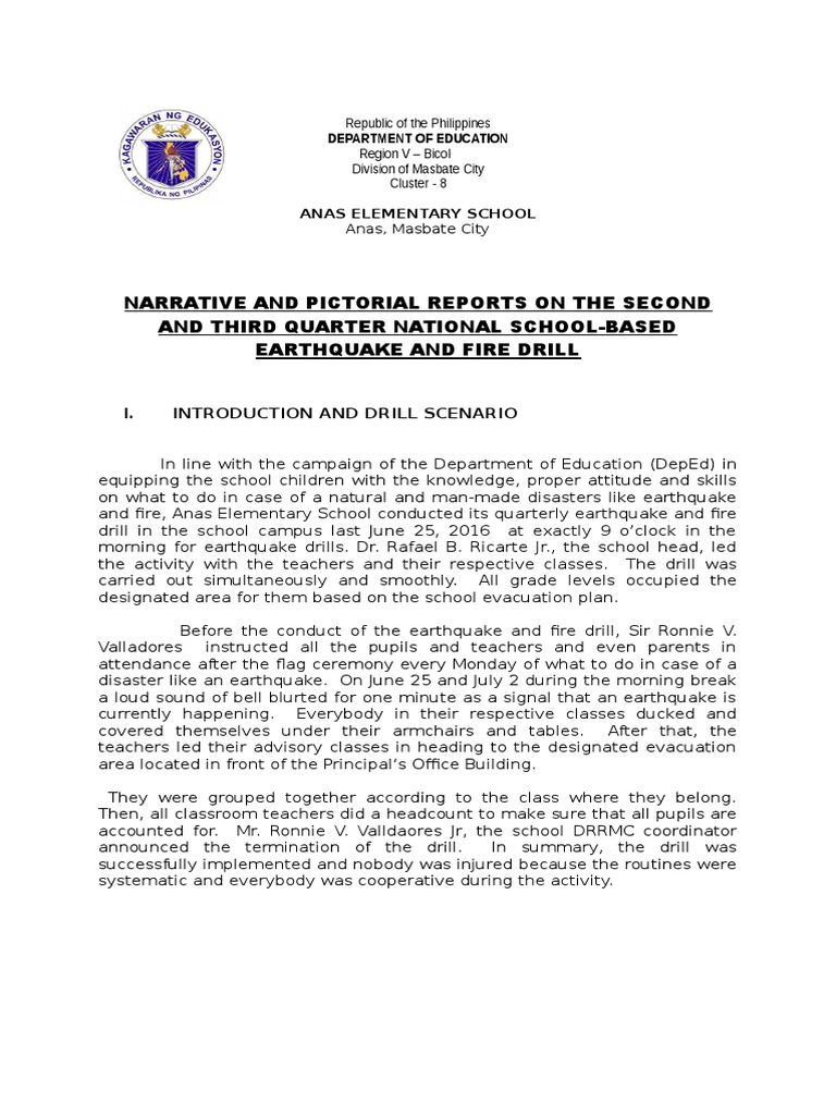 Narrative Report On Earthquake and Fire Drill