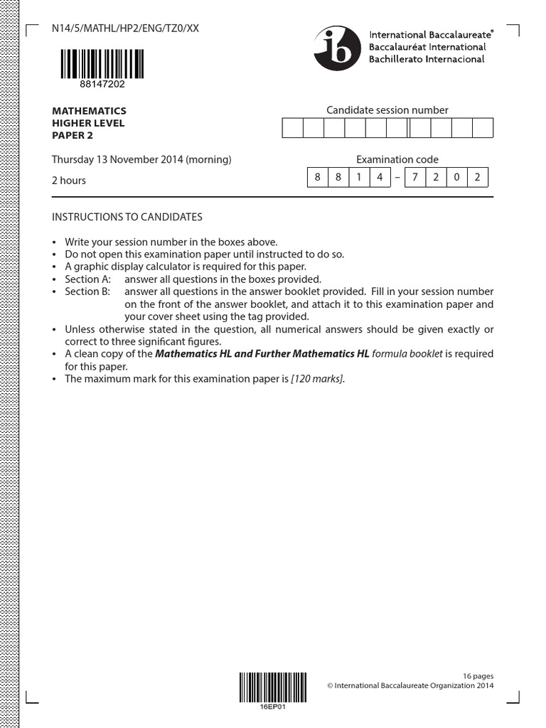 MATH HL N14-Paper 2 | PDF