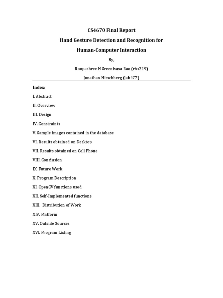 CS4670 Final Report Hand Gesture Detection and Recognition For Human ...