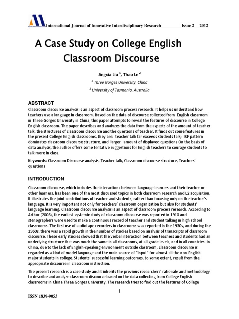 College English Classroom Discourse Analysis | PDF | Classroom | Question