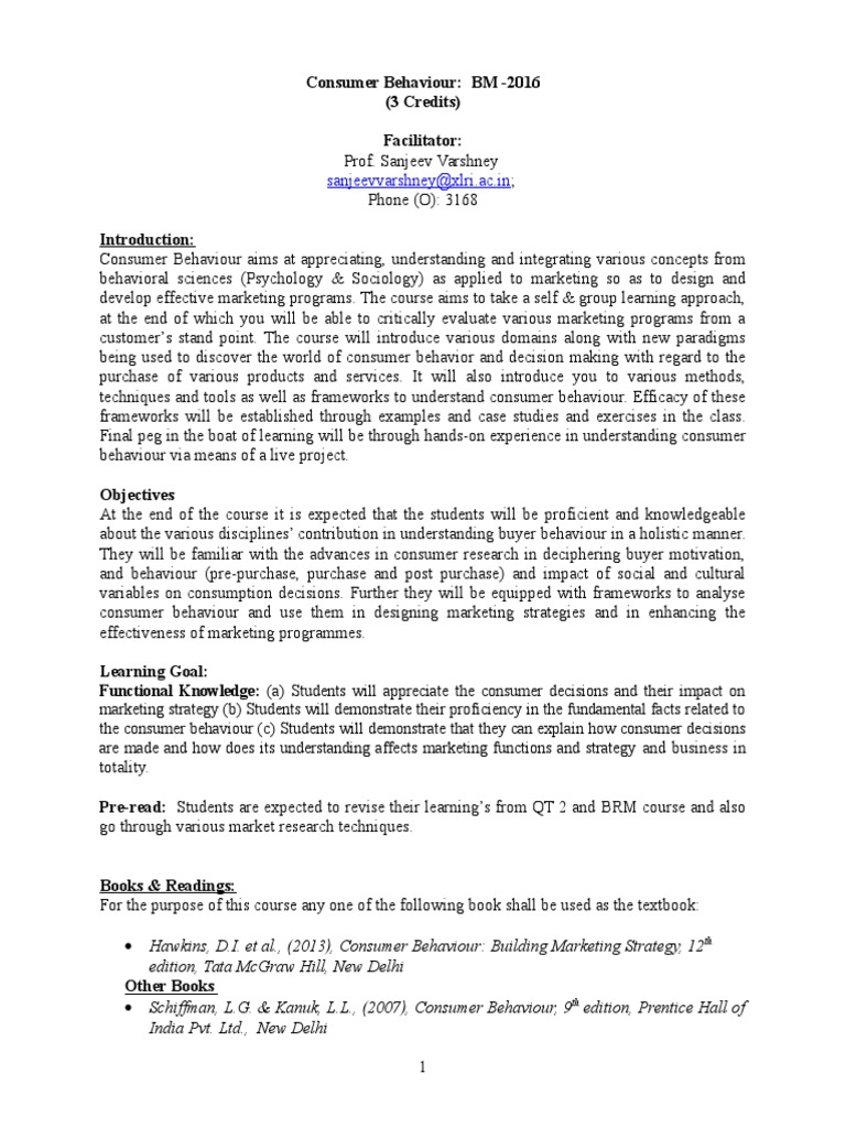 BM-Consumer Behaviour Course Outline | Consumer Behaviour | Attitude ...