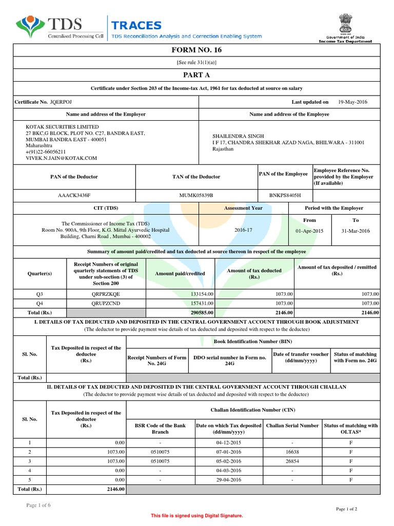 Form 16 | Download Free PDF | Employee Benefits | Salary