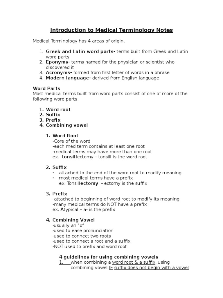 CPT 1 Introduction To Medical Terminology Notes | PDF