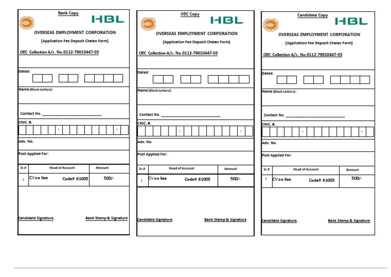Applican Fee Chalan Form | PDF