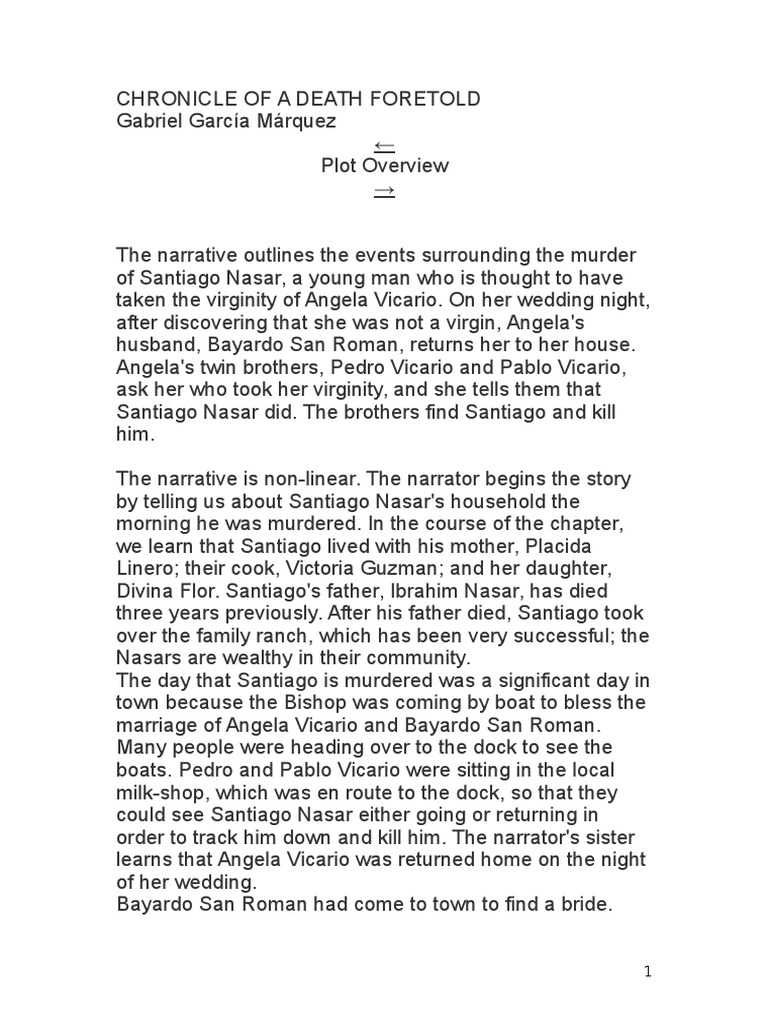 Chronicle of A Death Foretold | PDF | Novels | Crime Thriller