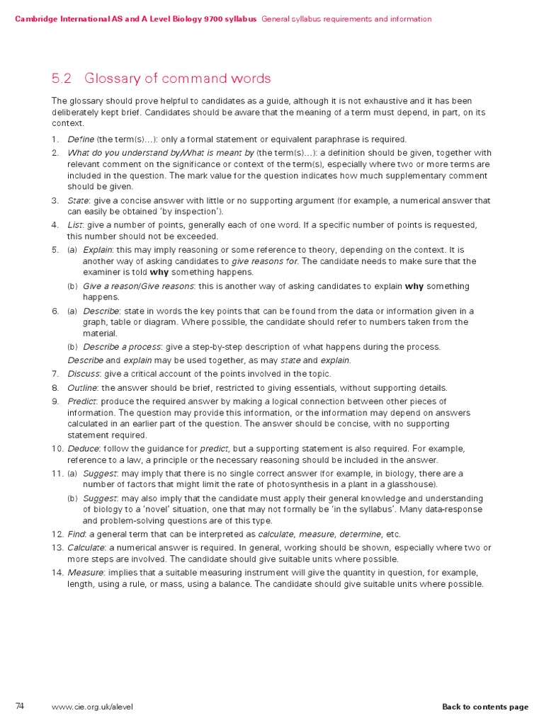 Biology Command Words Glossary | PDF | Quantity | Information