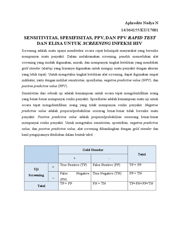 Sensitivitas Dan Spesifisitas Rapid Test Dan Elisa Untuk Screening ...