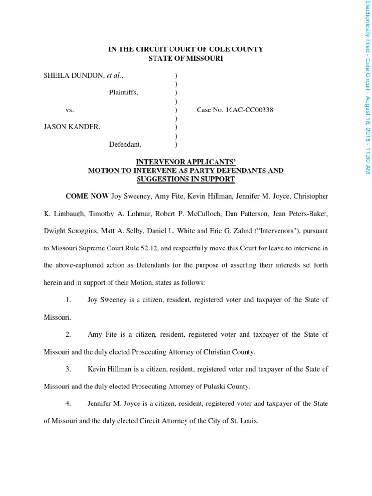 Missouri Court Motion to Intervene | PDF | Controlled Substances Act ...
