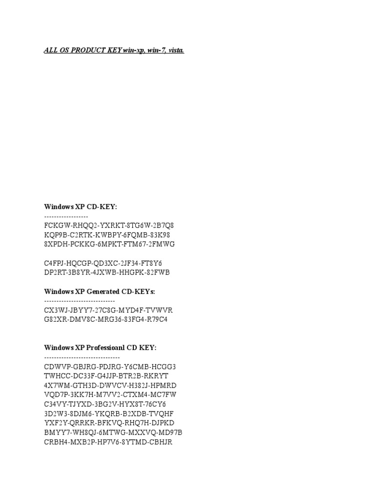 All Os Product Key Win | PDF | Windows Xp | Ibm Pc Compatibles