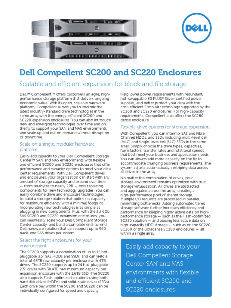 Dell Compellent SC200 and SC220 Enclosures Spec Sheet | PDF | Solid ...