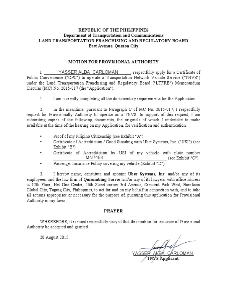 Motion For Provisional Authority | PDF