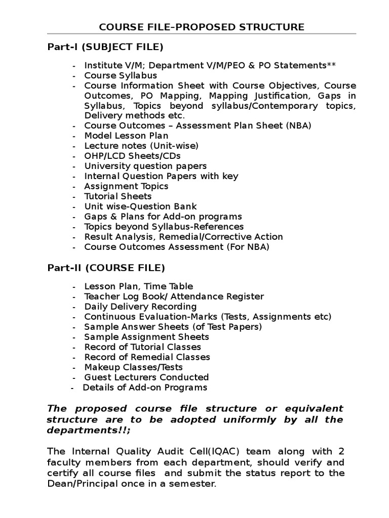 Nba Naac Course File Lab Manual Handout Format | PDF