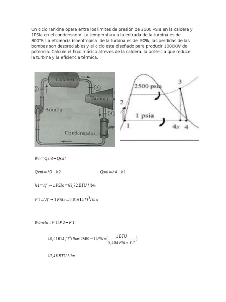 Un Ciclo Rankine Opera Entre Los Limites de Presión de 2500 PSIa en La ...