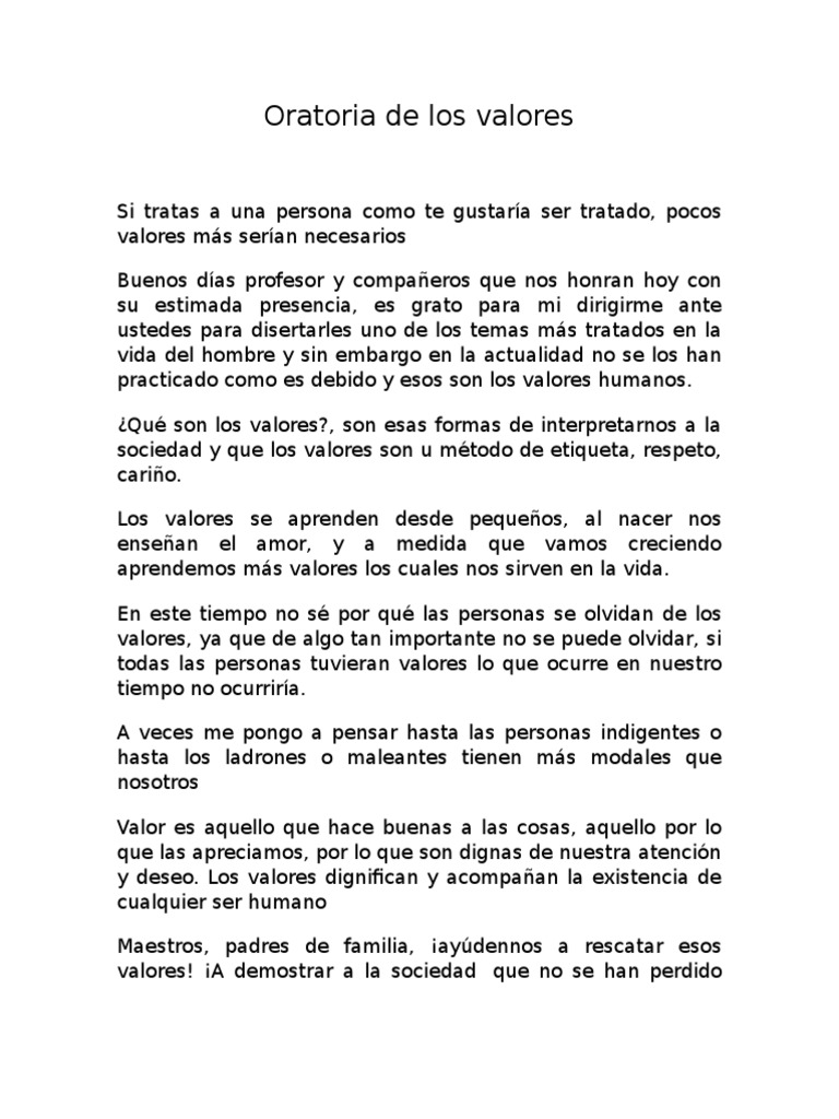Oratoria de Los Valores | PDF