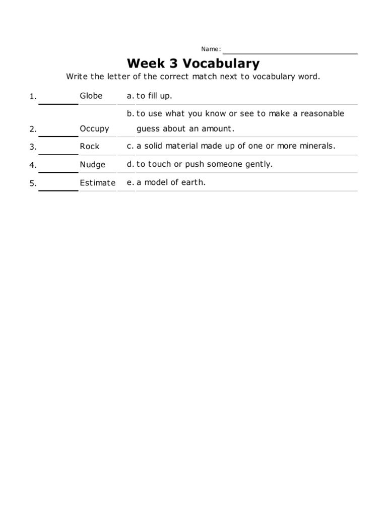 Week 3 Vocabulary Matching Exercise | PDF