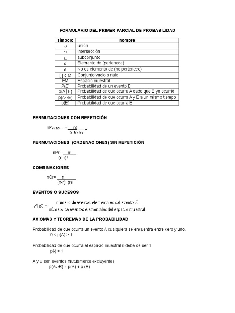Formulario de Probabilidad | PDF
