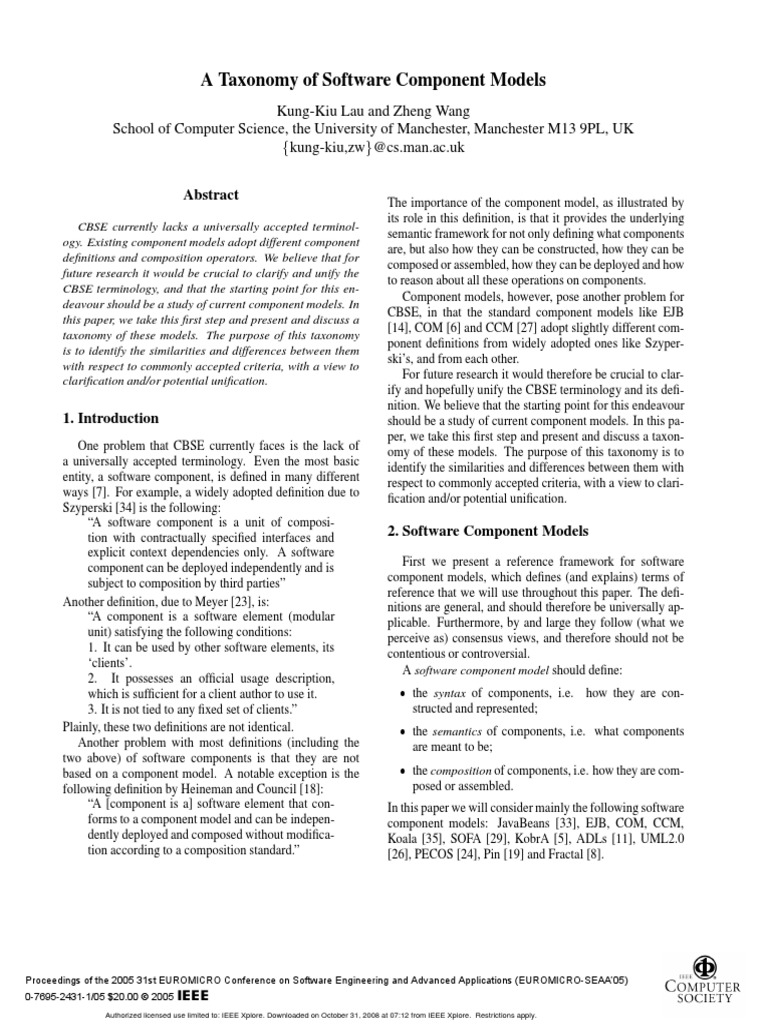 A Taxonomy of Software Component Models | PDF | Component Based Software Engineering ...