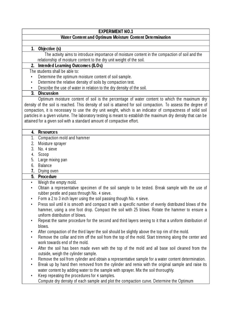 Determining Optimum Moisture Content | PDF | Soil | Experiment