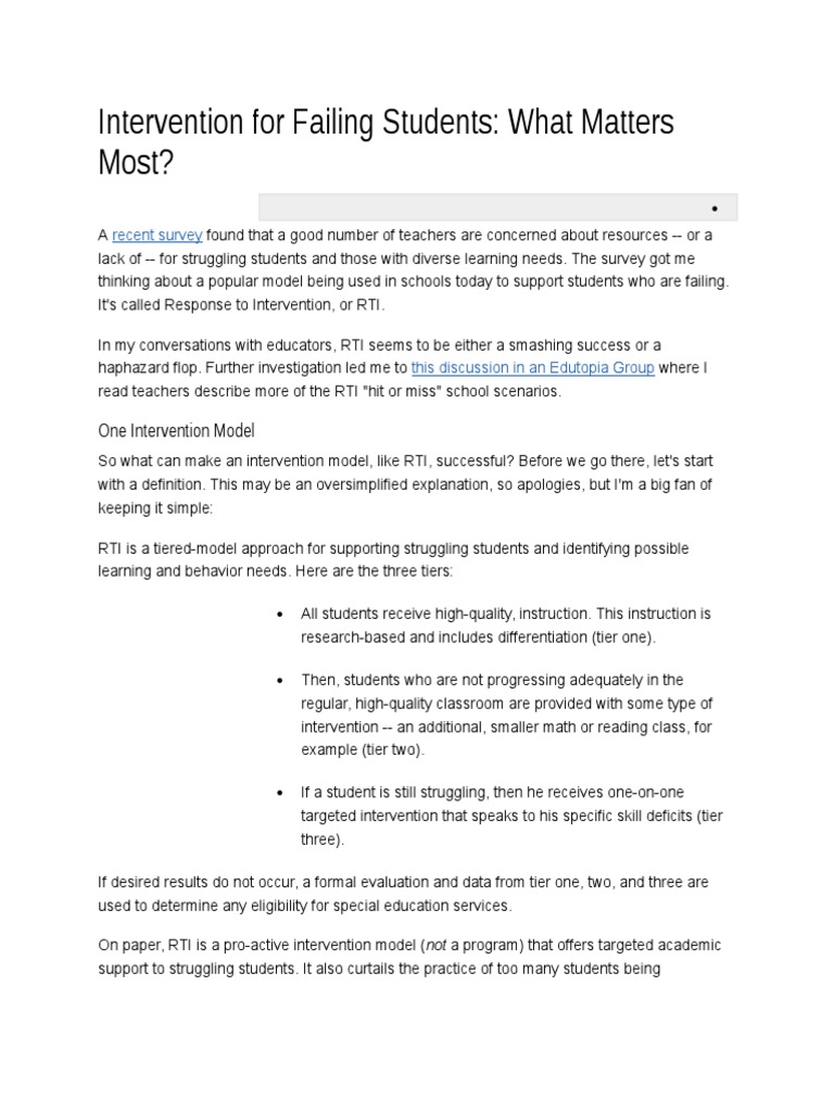 Intervention for Failing Students | Learning | Cognition