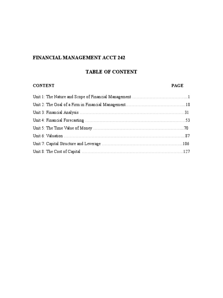 Financial Management Table of Content | PDF | Finance & Money Management