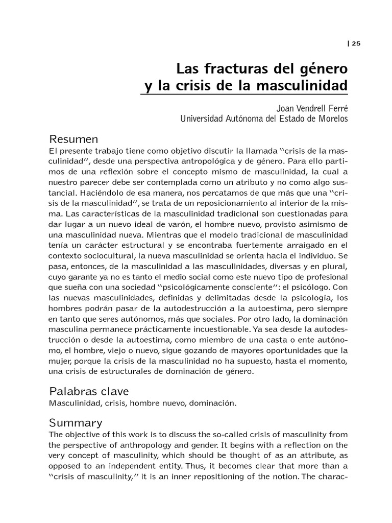 Las Fracturas Del Género y La Crisis de La Masculinidad | PDF | Masculinidad | Hombre