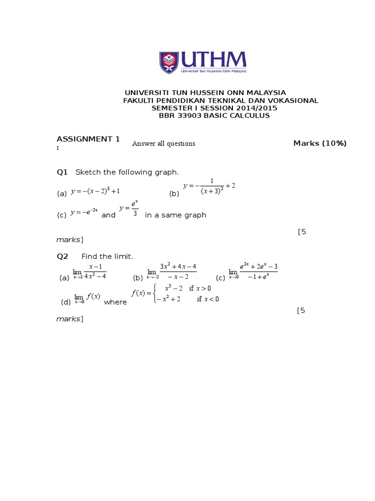 Assignment 1 KALKULUS ASAS | PDF