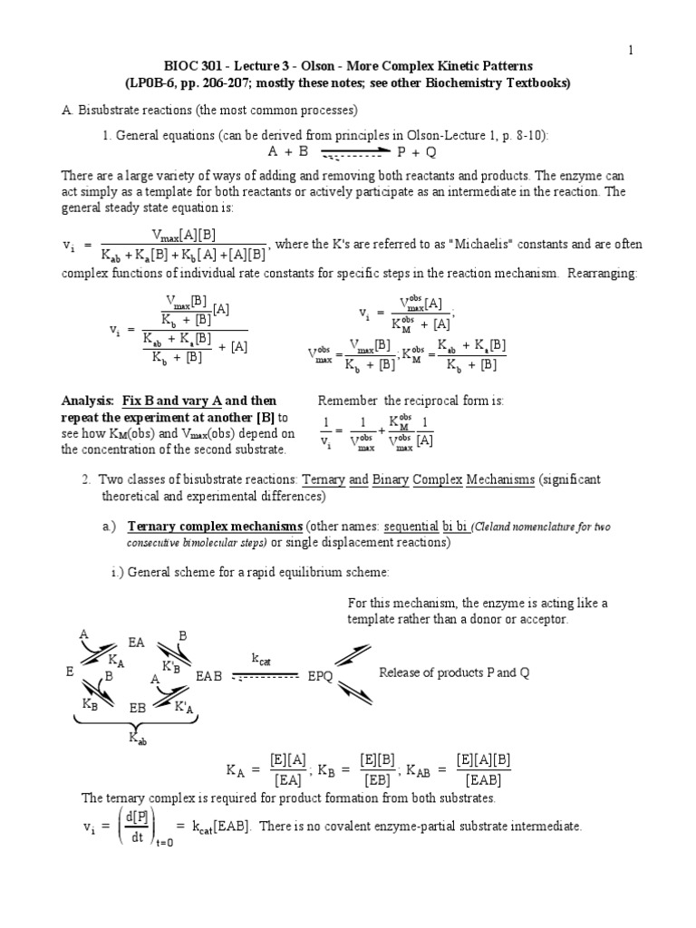 Bisubstrate Kinetics Notes | PDF | Enzyme Kinetics | Enzyme Inhibitor