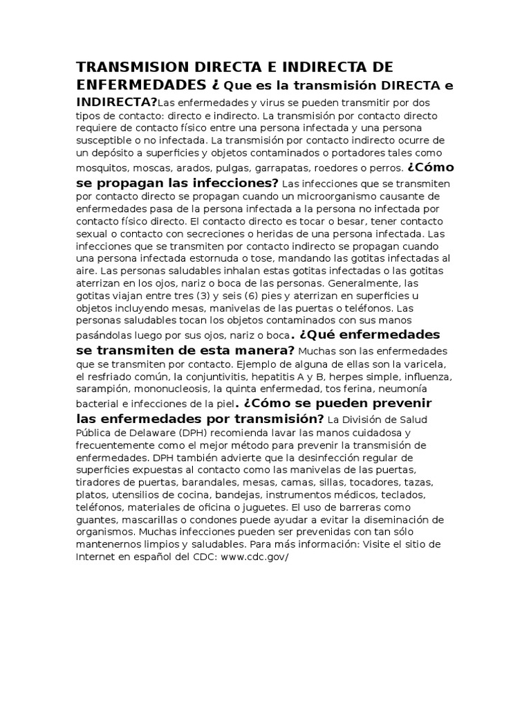 Transmision Directa e Indirecta de Enfermedades