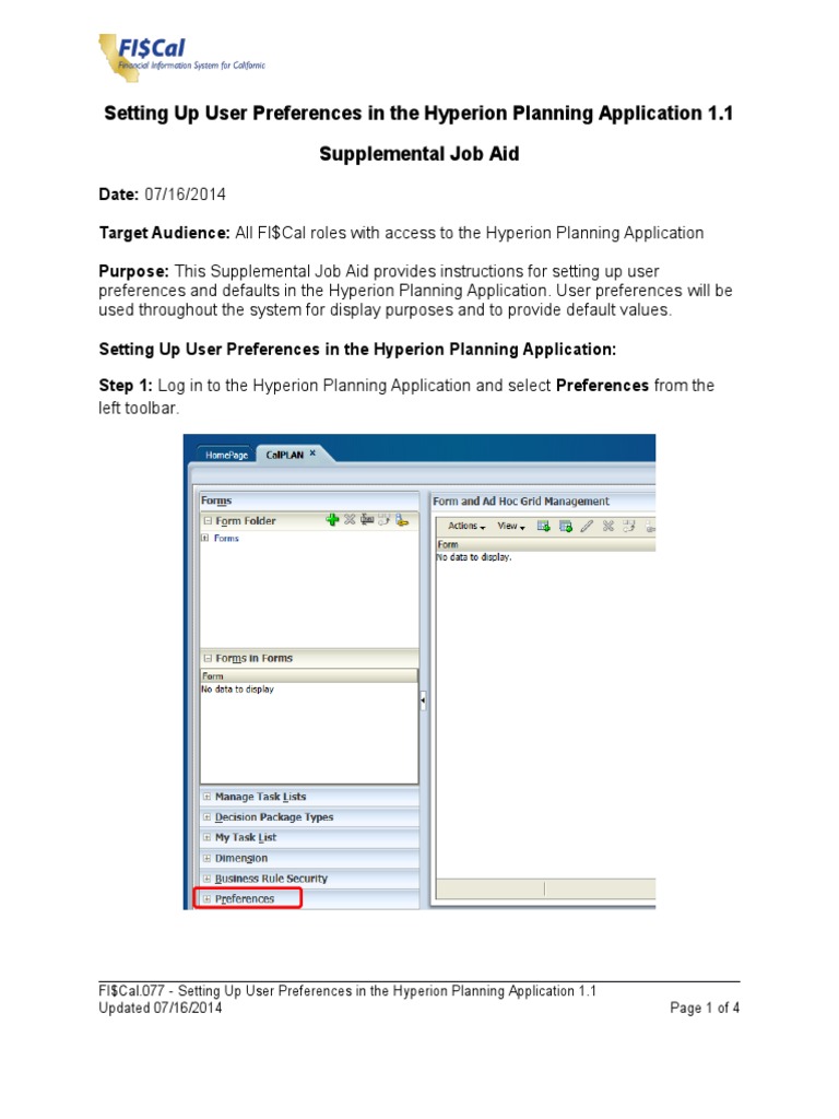 FISCal.077-Hyperion User Preferences | PDF