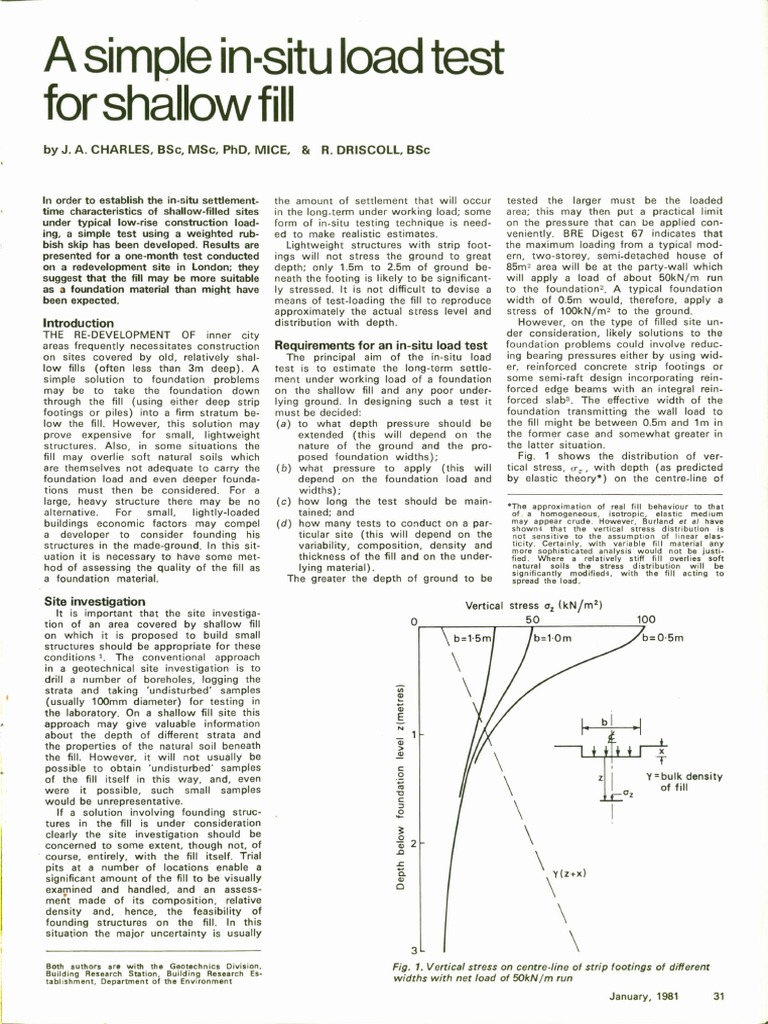 GE Jan 1981 A Simple in Situ Load Test For Shallow Fill | PDF | Solid ...