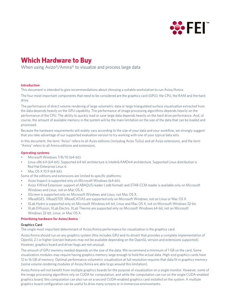 Avizo-Amira Hardware-Recommendation FEI DS PDF | PDF