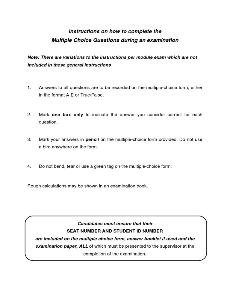 MCQ Instructions | PDF