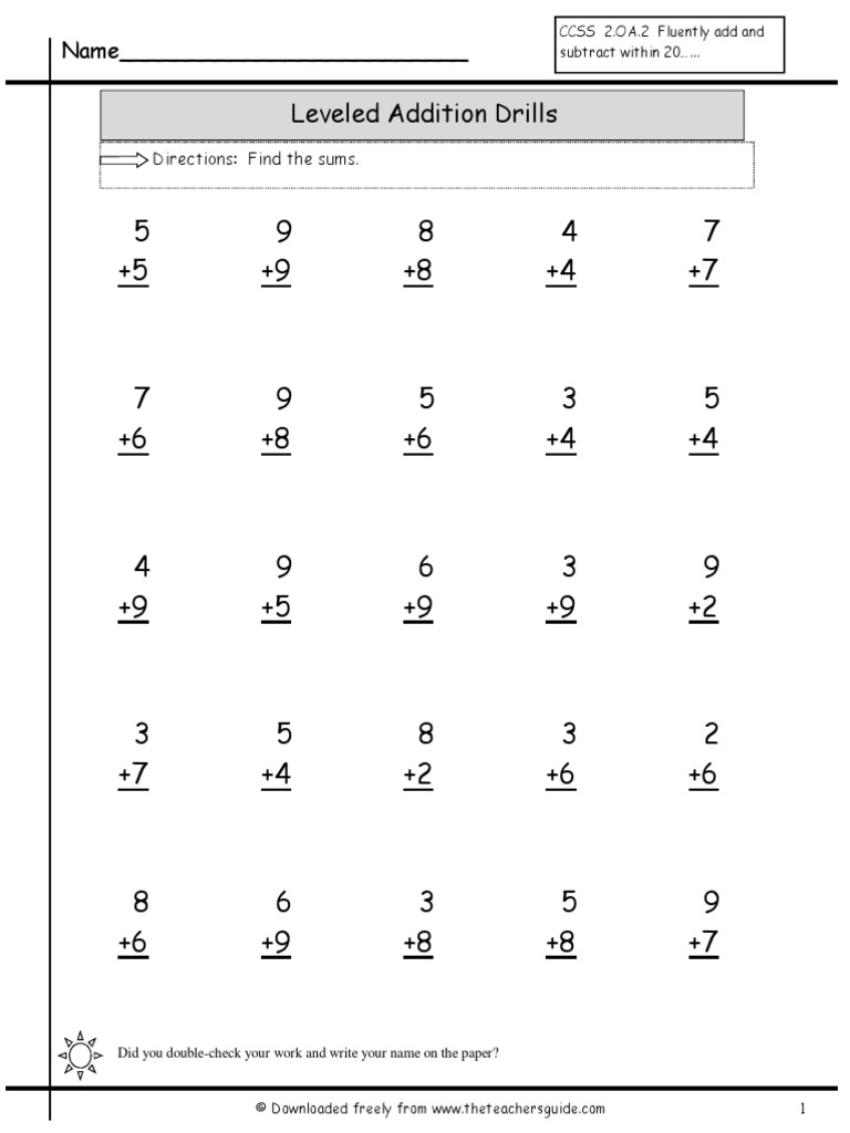 Leveled Addition Drills: Name | PDF | Teaching Mathematics