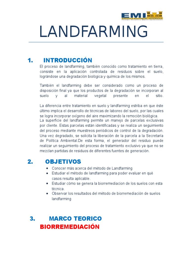 Landfarming: Tratamiento y Biorremediación | PDF | Fertilizante | Suelo