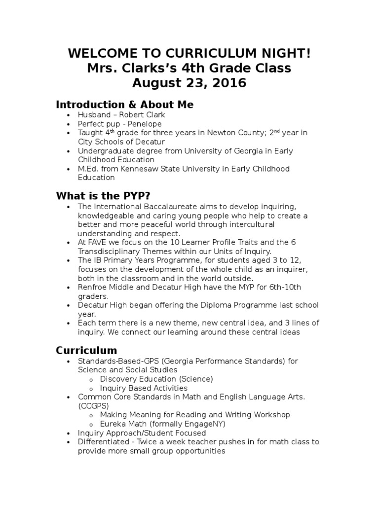 Curriculum Night Flyer | Download Free PDF | Sharing | Teaching