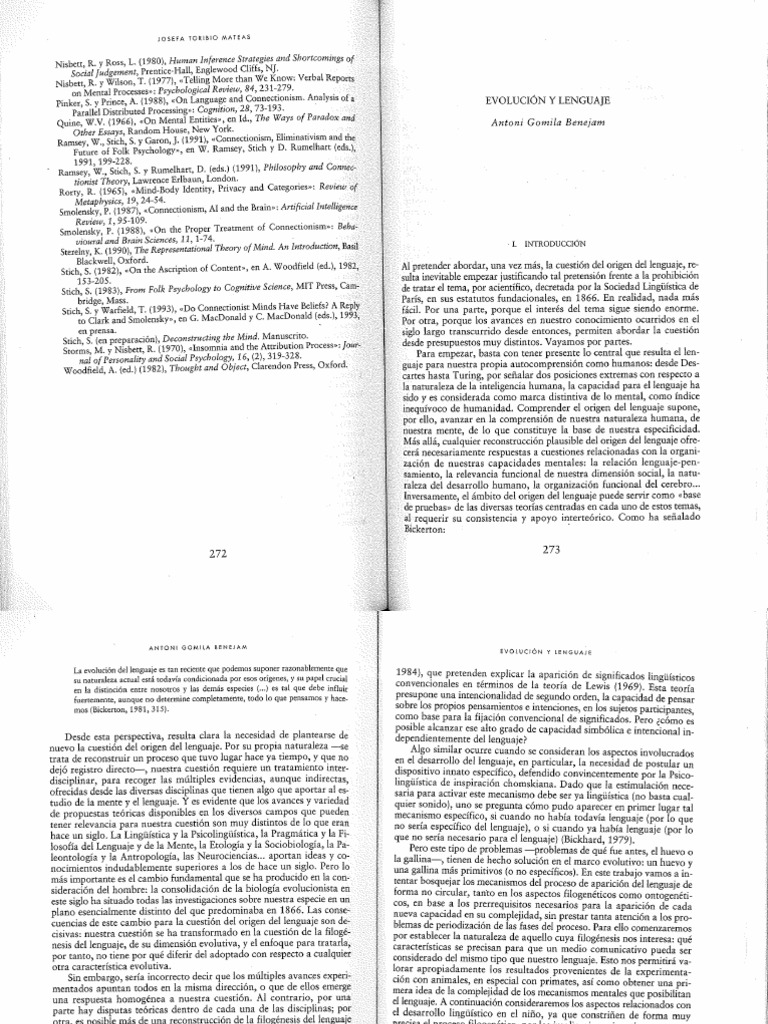 Evolución y Lenguaje - Gomila | PDF