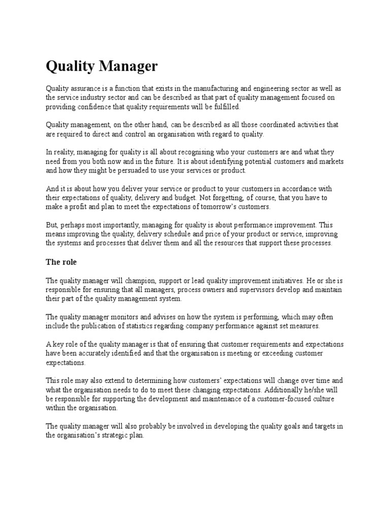 Quality Manager | PDF | Quality Management | Quality (Business)