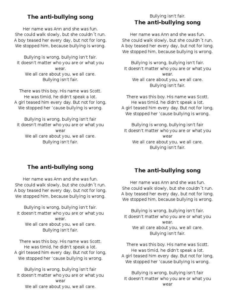 Anti Bullying Song | PDF