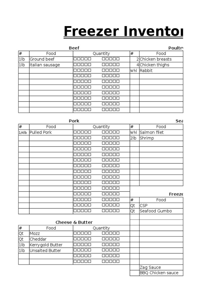 Home Freezer Inventory List | PDF