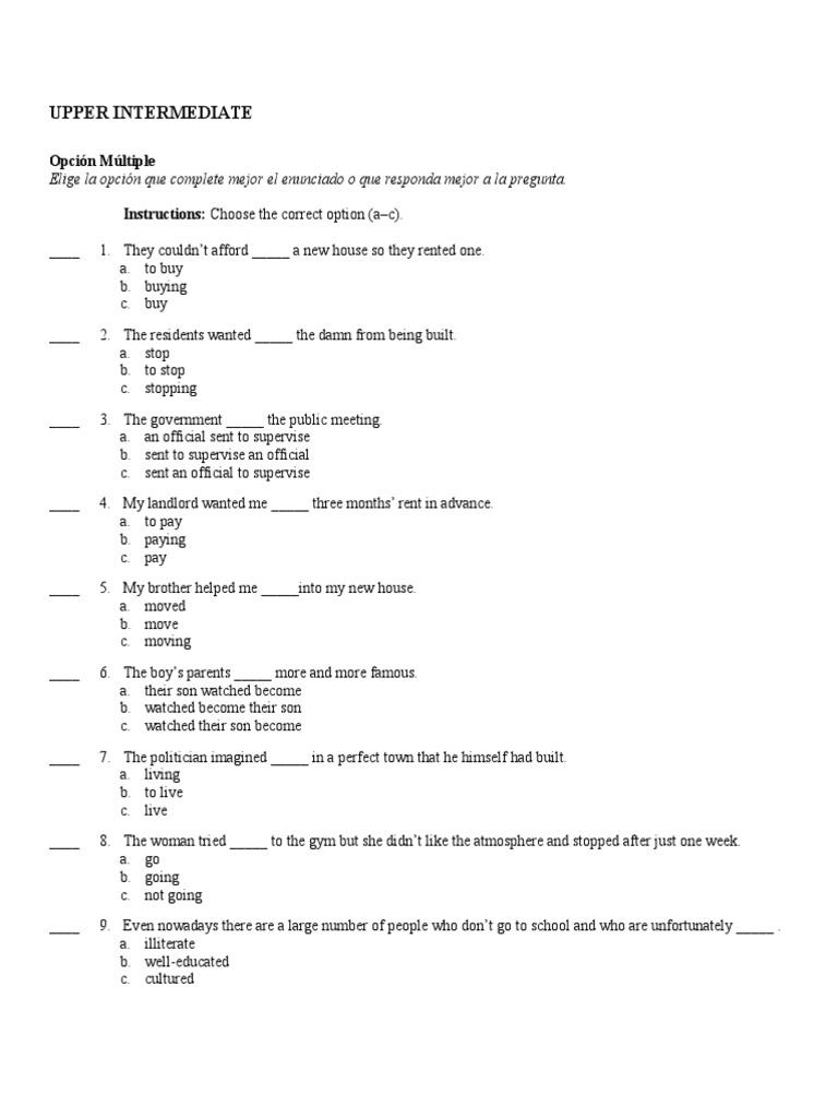 Upper Intermediate Examen Final | PDF | Baggage | Meal