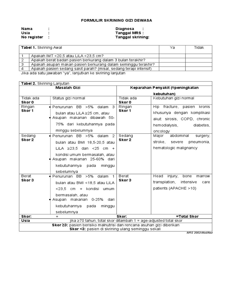 Form Skrining NRS 2002 Translated