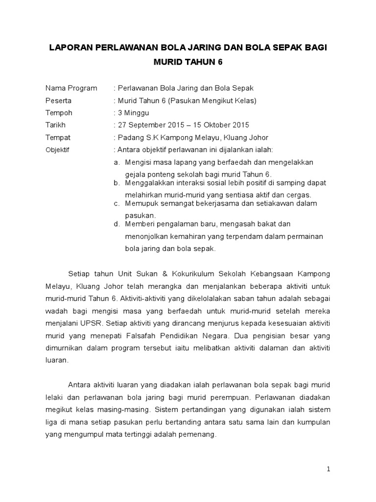 Laporan Perlawanan Bola Jaring Dan Bola Sepak | PDF