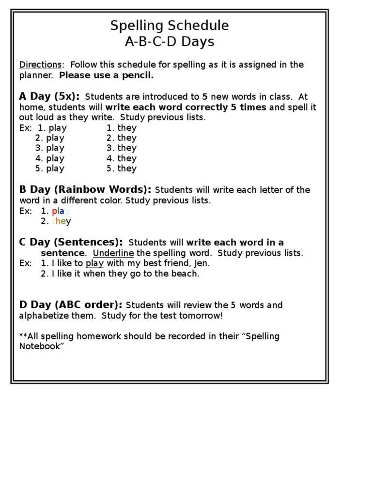Spelling Schedule | PDF
