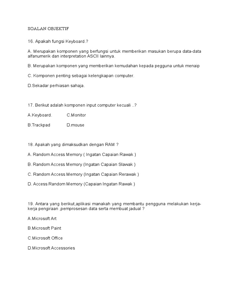 Soalan Objektif Ict | PDF