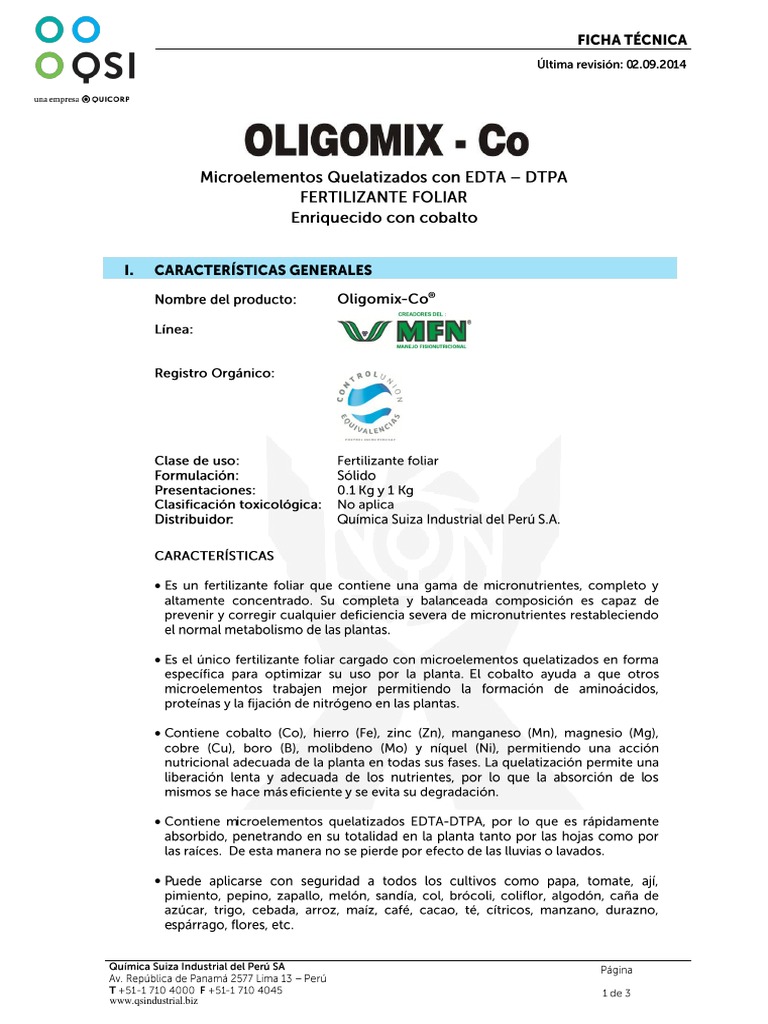 Ficha Tecnica Oligomix-Co 0 | PDF