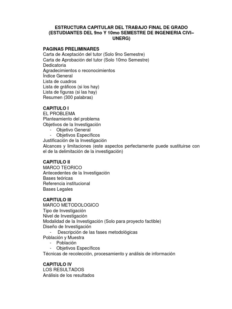 Estructura Capitular Del Trabajo Final de Grado | PDF