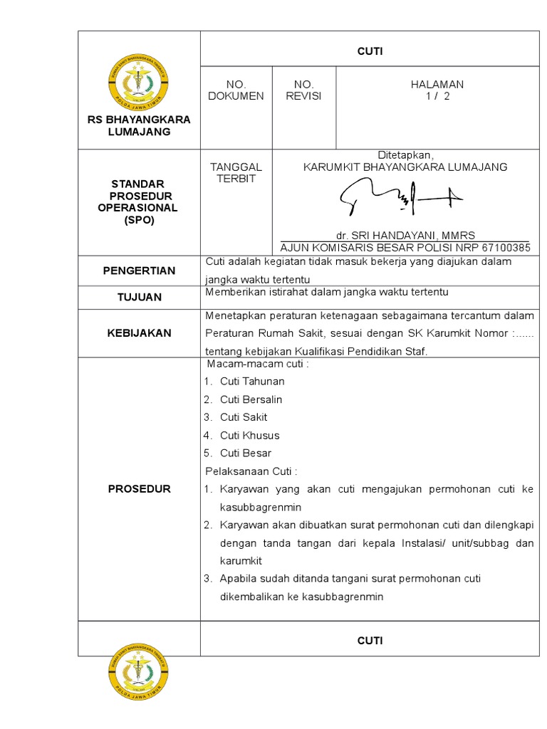 SOP CUTI rumah sakit