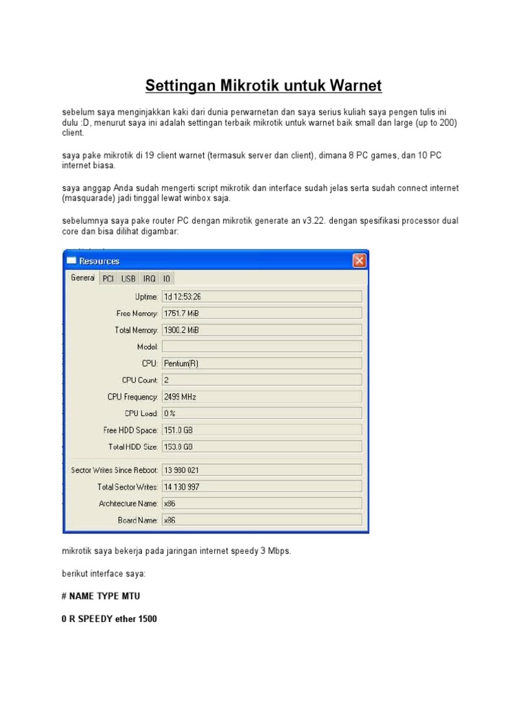 Settingan Mikrotik USettingan Mikrotik Untuk Warnetntuk Warnet | PDF